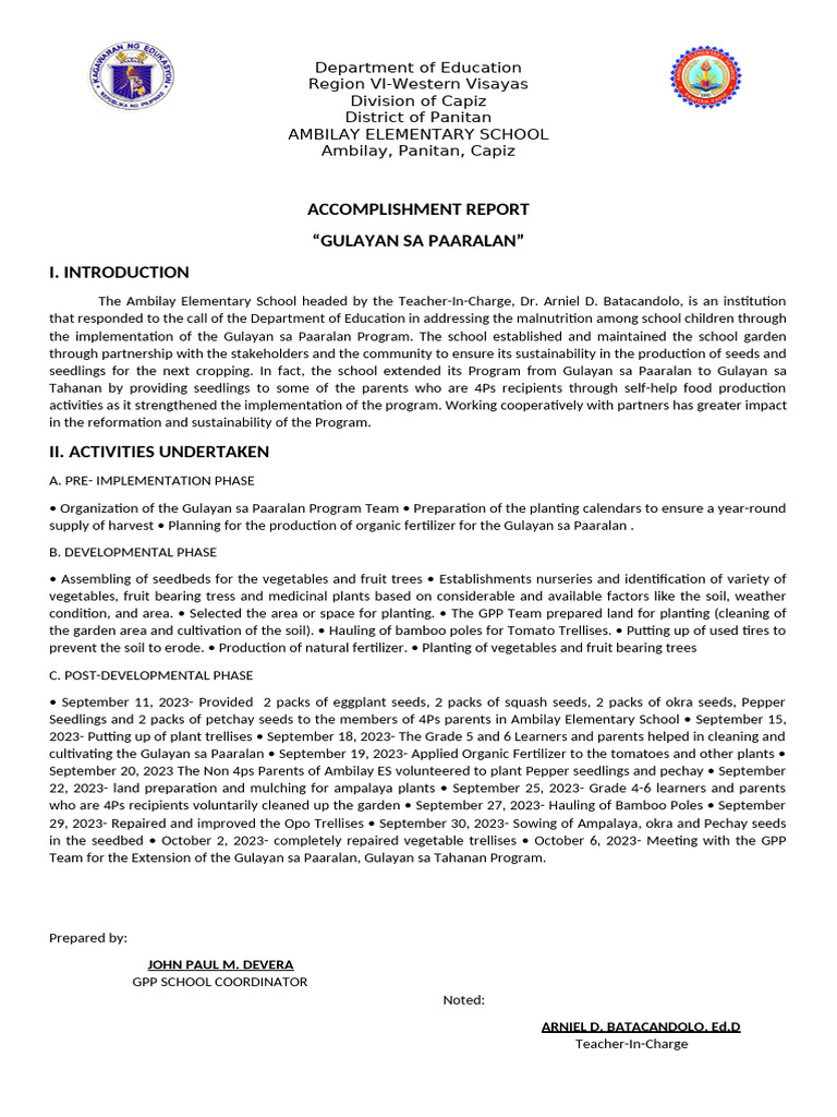 Accomplishment GPP | PDF
