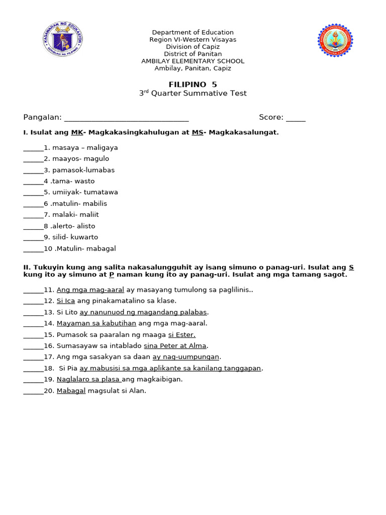 Filipino ST4 Q3 | PDF