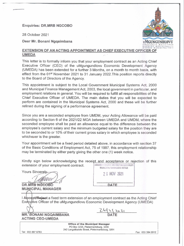 Aceo's Secondment Extension | PDF