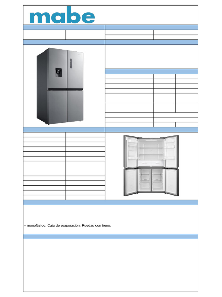 Ficha Técnica Refrigerador | PDF