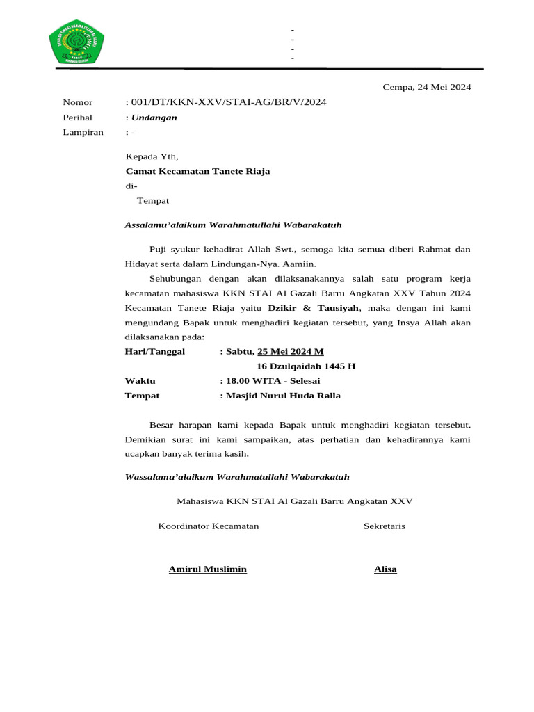 Surat Undangan Dzikir | PDF