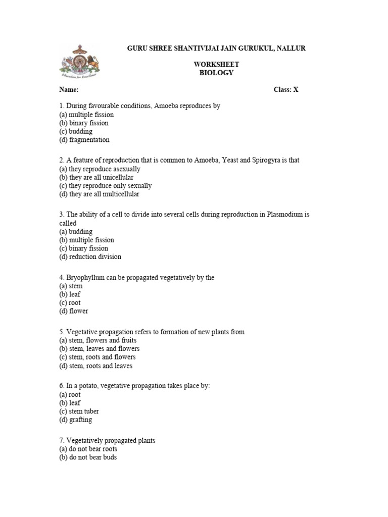 Class X Biology Worksheet | PDF