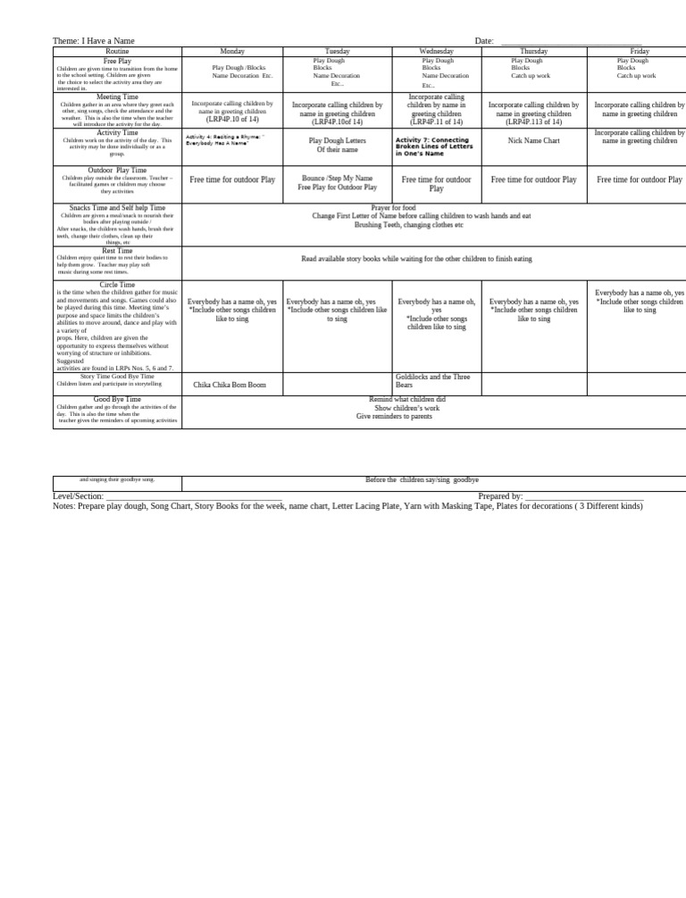 Sample of Curriculum Plan K2 Curr - Plan | PDF