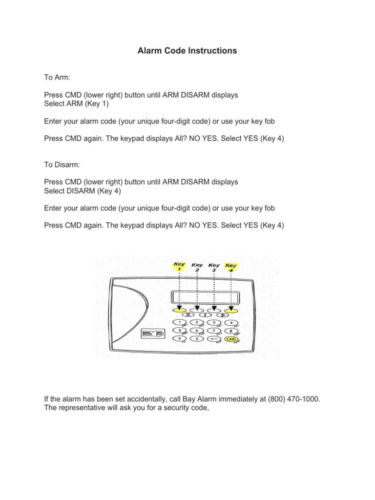 Alarm Code Instructions | PDF