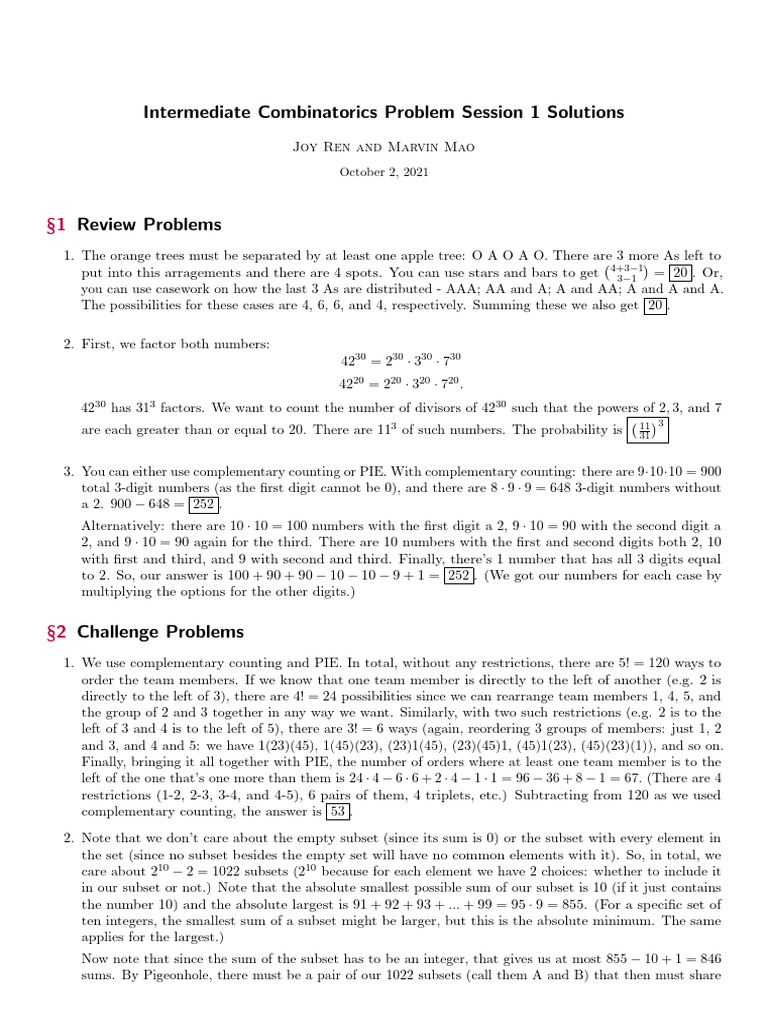 Problem Set Solutions 1 | PDF