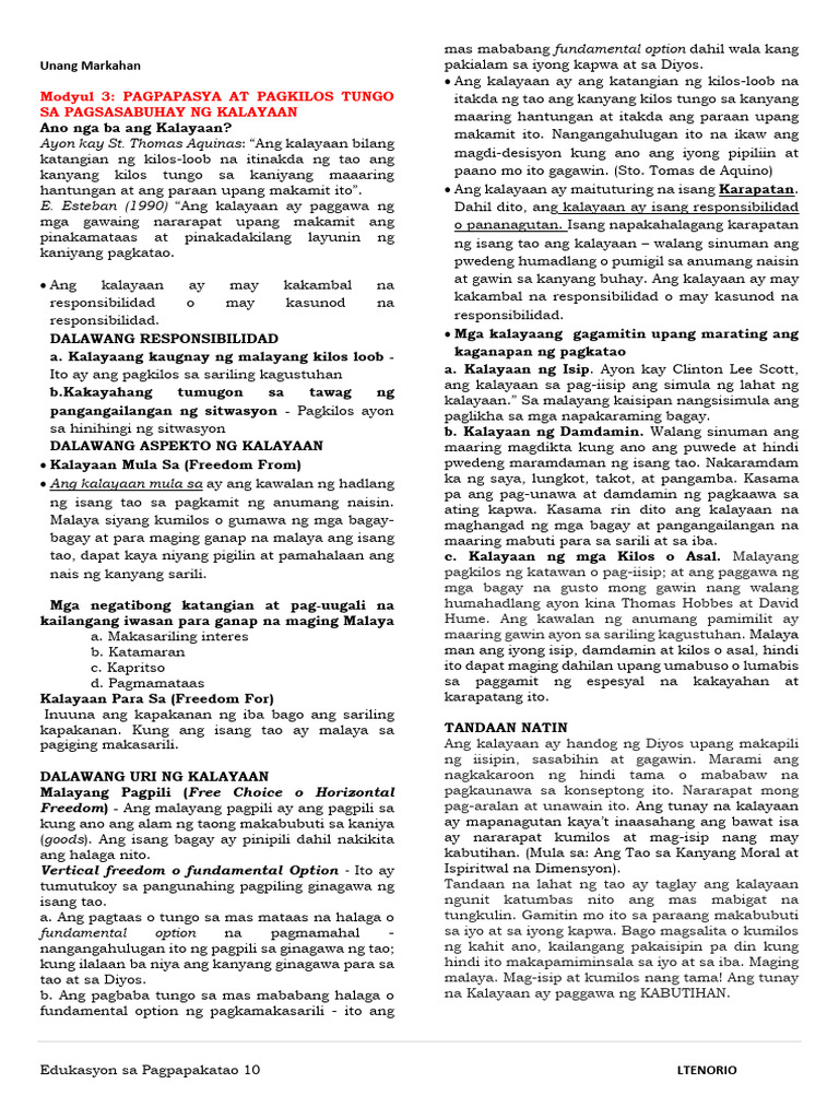 m3 Outline Kalayaan | PDF