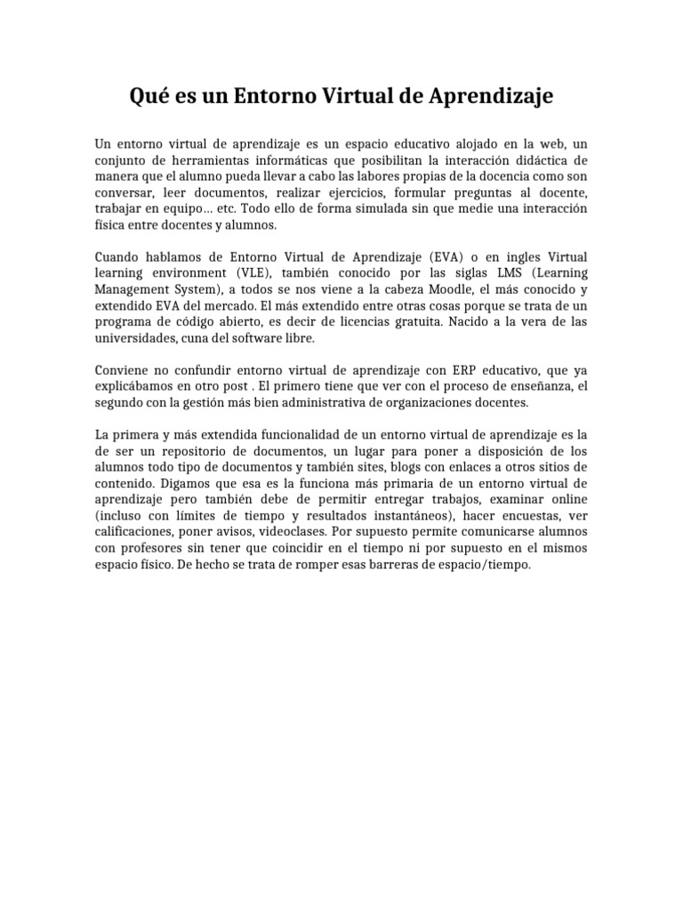 Qué es un Entorno Virtual de Aprendizaje | PDF Qué es un Entorno Virtual de Aprendizaje | PDF