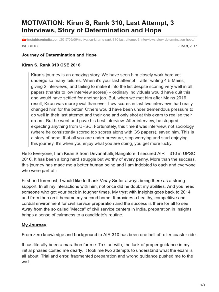 insightsonindia.com-MOTIVATION Kiran S Rank 310 Last Attempt 3 Interviews Story of Determination ...