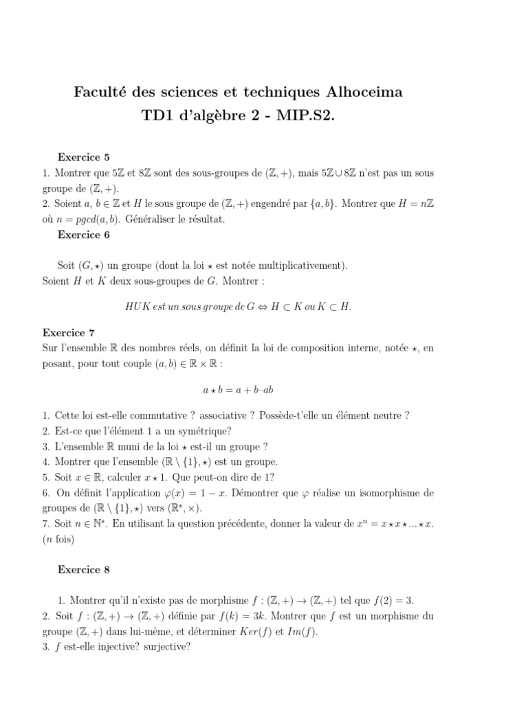 TD1 D'algèbre 2 Suite | PDF