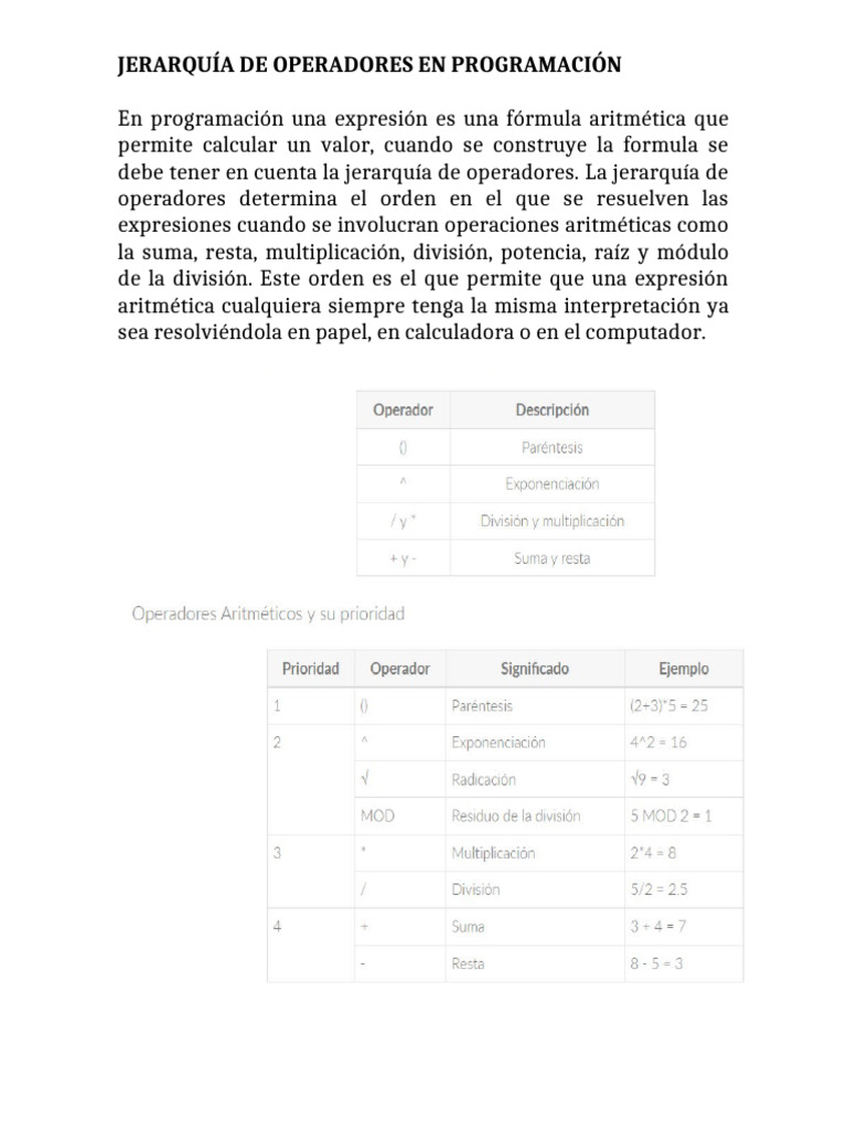 Jerarquía de Operadores en Programación | PDF
