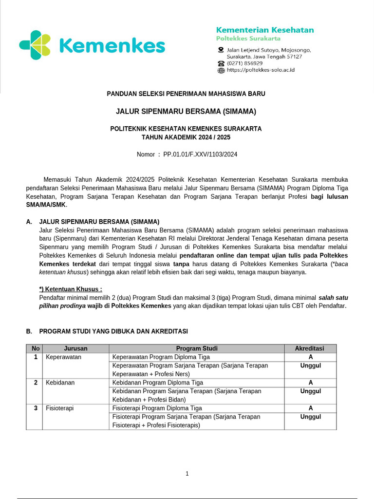Panduan Simama Poltekkes Kemenkes Surakarta Tahun 2024 | PDF