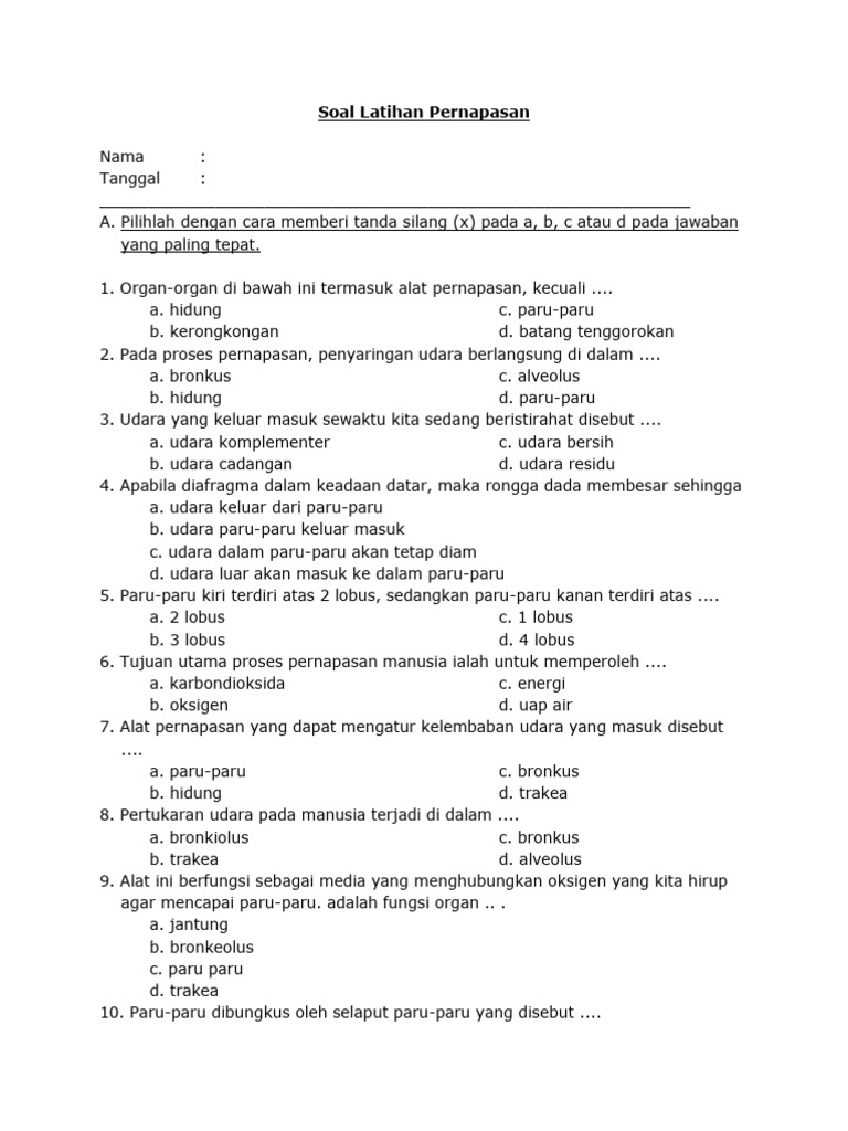 2 rangkap soal latihan Pernapasan | PDF
