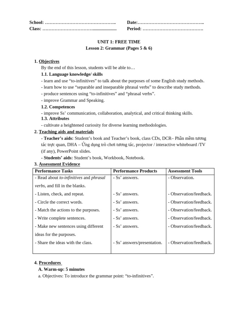 Unit 1 - Lesson 1.2 - Grammar - Pages 5 & 6 | PDF