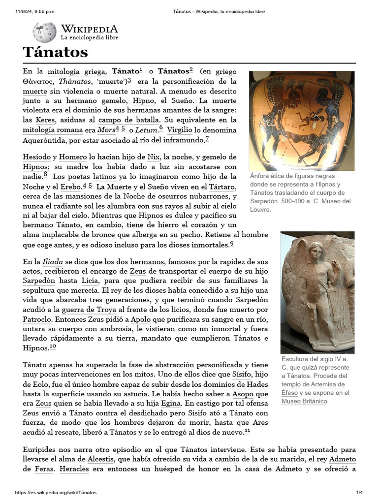 Tánatos - Wikipedia, La Enciclopedia Libre | PDF | Mitología | Adultos ...