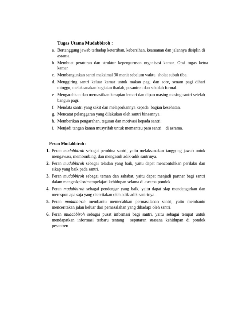 Peran Dan Tugas Mudabbir Di Asrama | PDF