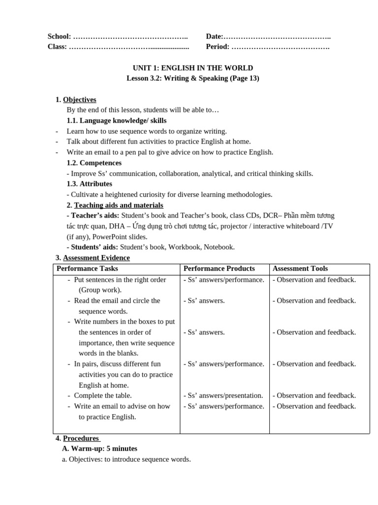 Unit 1 - Lesson 3.2 - Writing & Speaking - Page 13 | PDF
