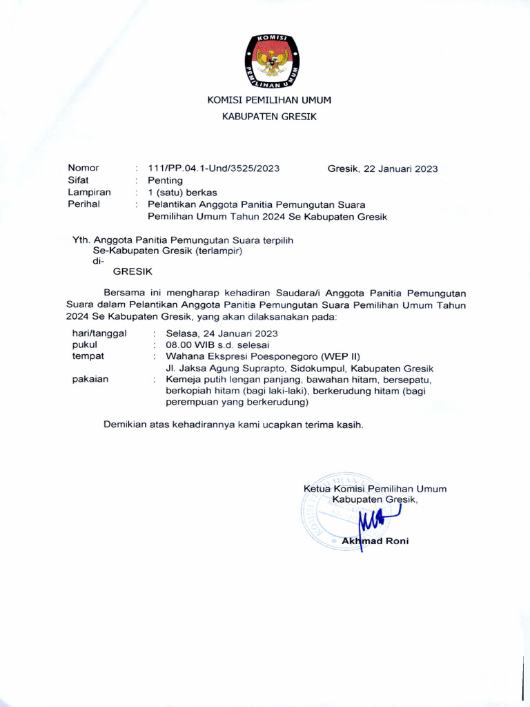 Undangan Pelantikan PPS (16 Kecamatan) | PDF