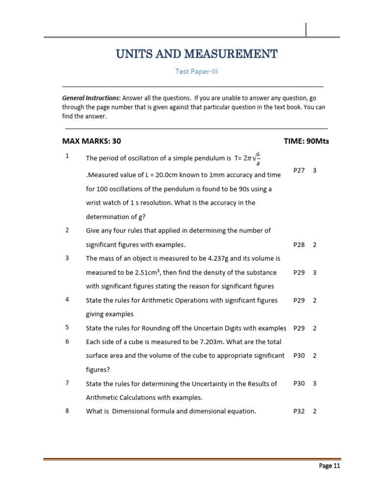 CBSE Class 11 Physics Units and Measurement (3) | PDF