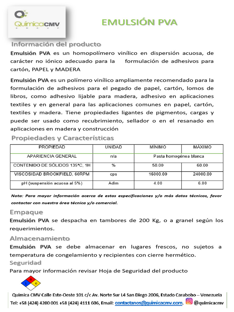 Ficha Tecnica Emulsion Pva | PDF