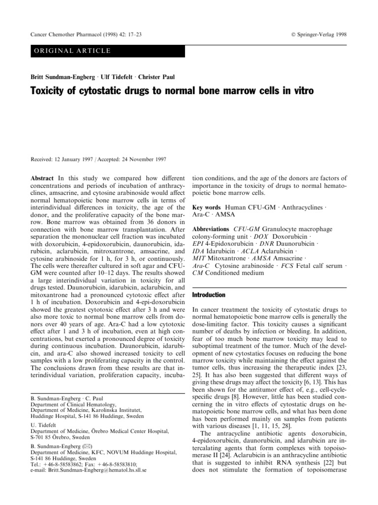 Toxicity of Cytostatic Drugs To Normal Bone Marrow Cells in Vitro | PDF