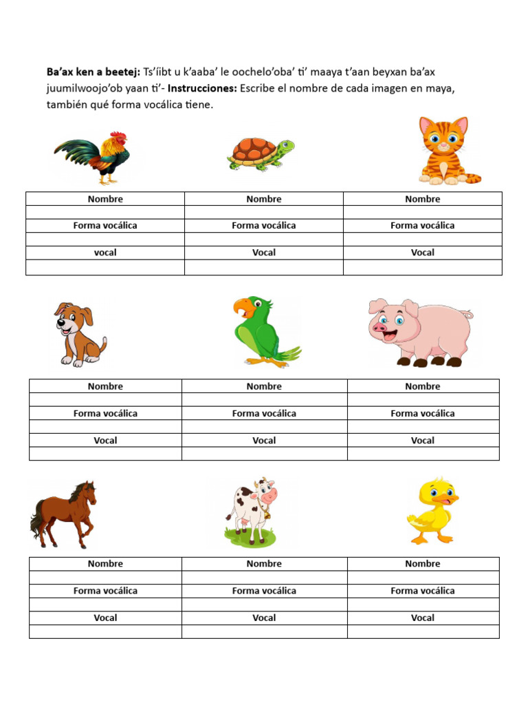 NOMBRES DE ANIMALES EN MAYA VOCÁLICAS | PDF