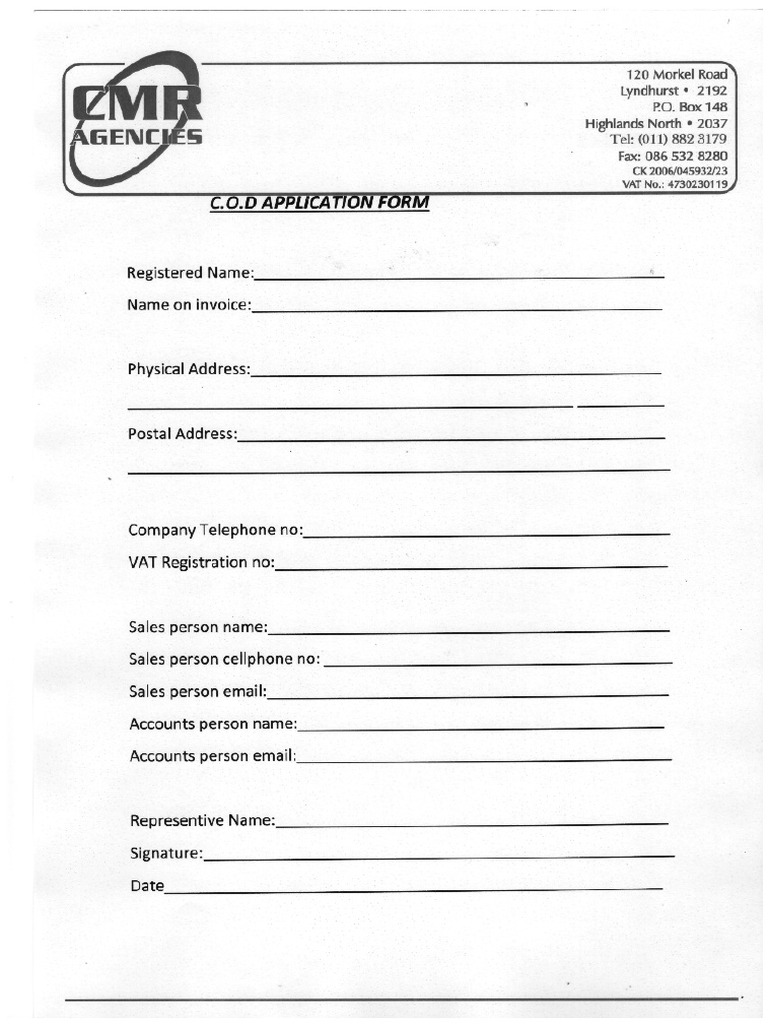 CMR Agencies COD Application | PDF
