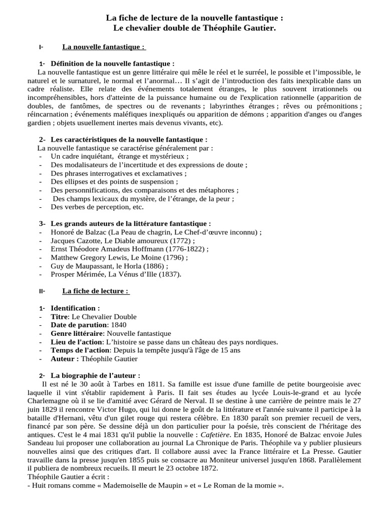 Fiche de Lecture, Chevalier Double-1 | PDF