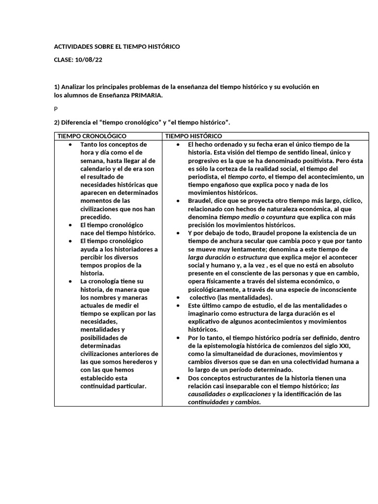 Actividades para Enseñar el Tiempo Histórico | PDF | Hora | Ciencias ...