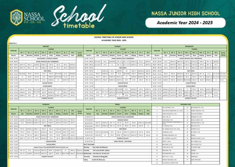 NASSA JHS TIMETABLE (Academic Year 2024-2025) (Rev 13 Juli) | PDF