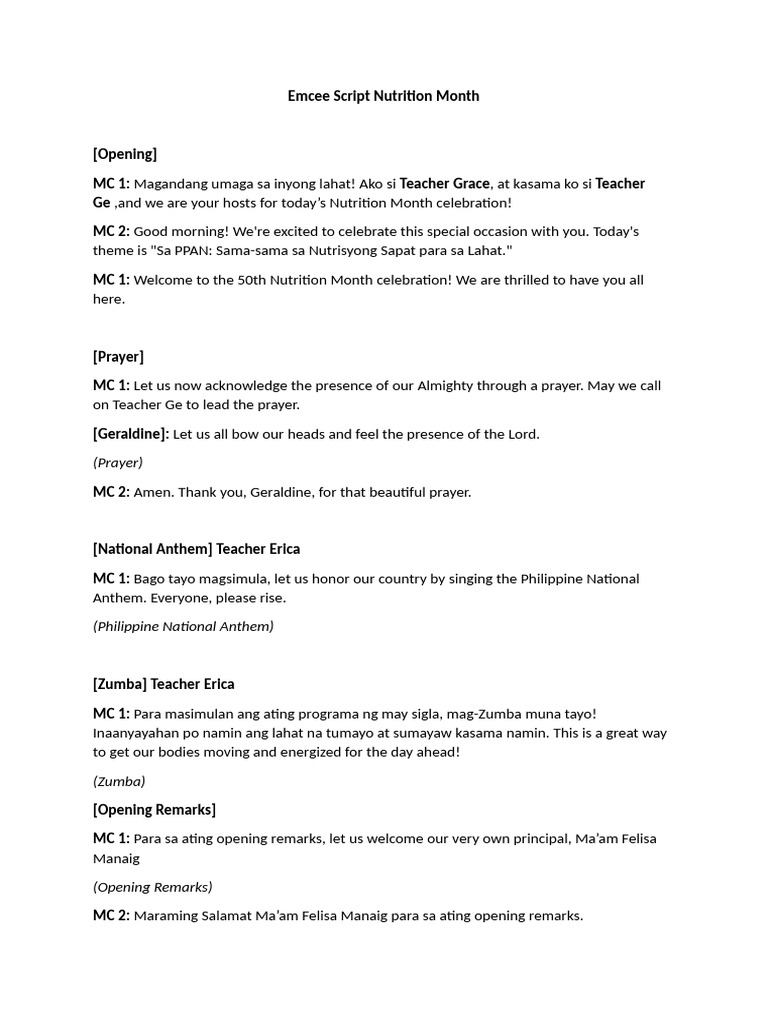 Emcee Script Nutrition Month | PDF Emcee Script Nutrition Month | PDF