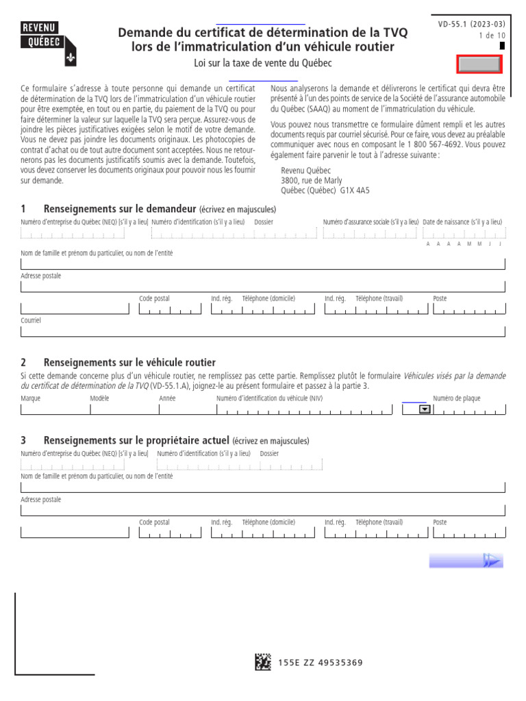 Demande Du Certificat de Détermination de La TVQ Lors de L ...