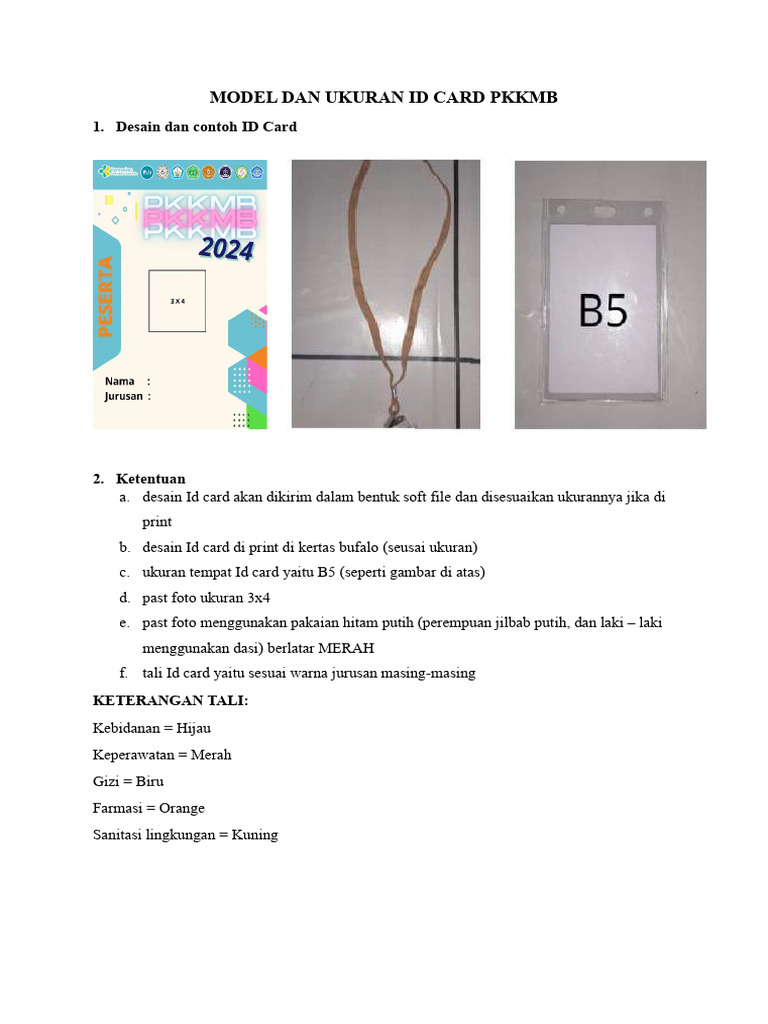 Model Dan Ukuran Id Card PKKMB | PDF