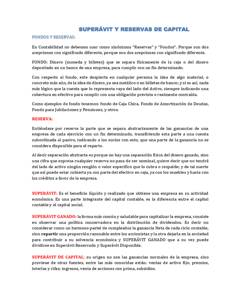 Superávit y Reservas de Capital | PDF
