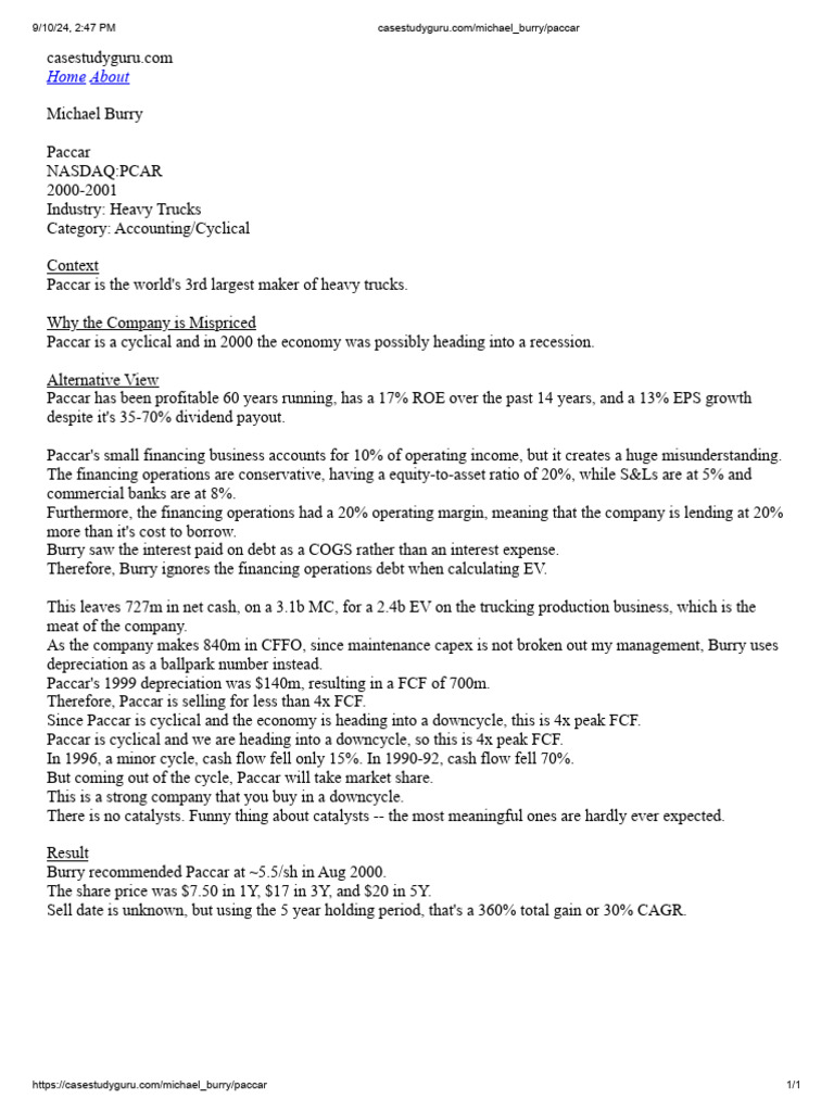 Michael Burry Paccar | PDF