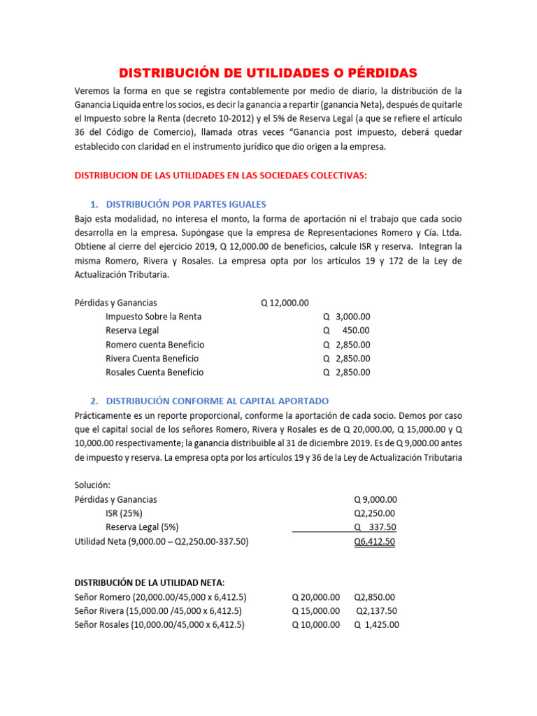 Distribucion de Utilidades o Perdidas | PDF