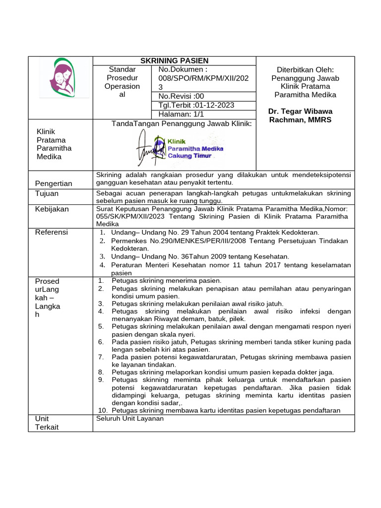 008 SPO Skrining Pasien KPM | PDF