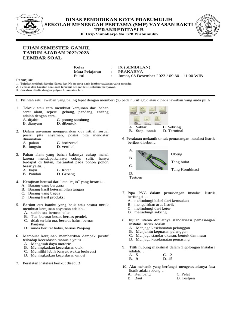 Soal Uas Prakarya Kelas 8 | PDF