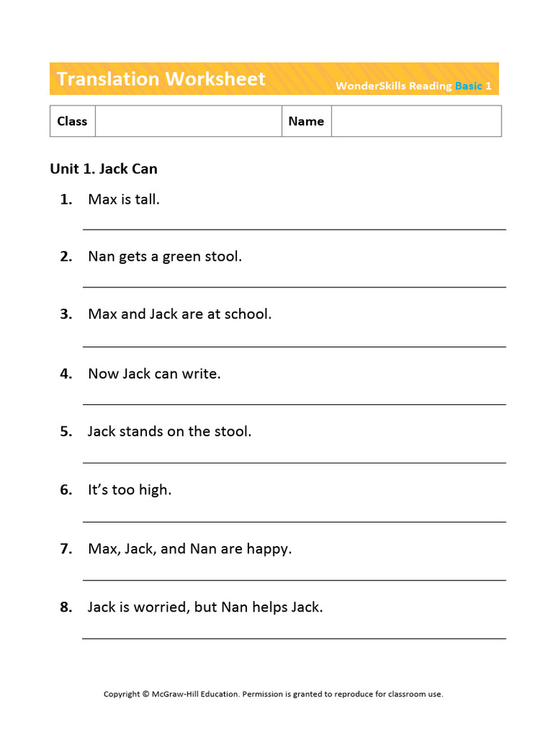 Basic 1 - Translation Worksheet | PDF