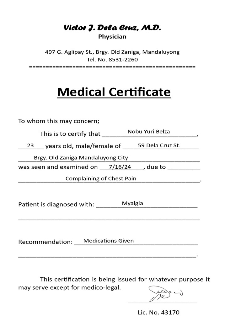 Yuri's Med Cert | PDF