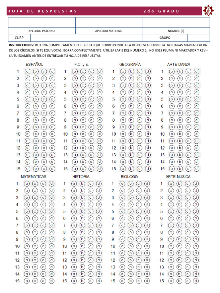 Examen Diagnostico Mejoredu 2do Grado Hoja de Evaluacion | PDF