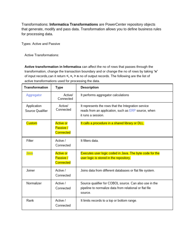 Transformations In Informatica | PDF
