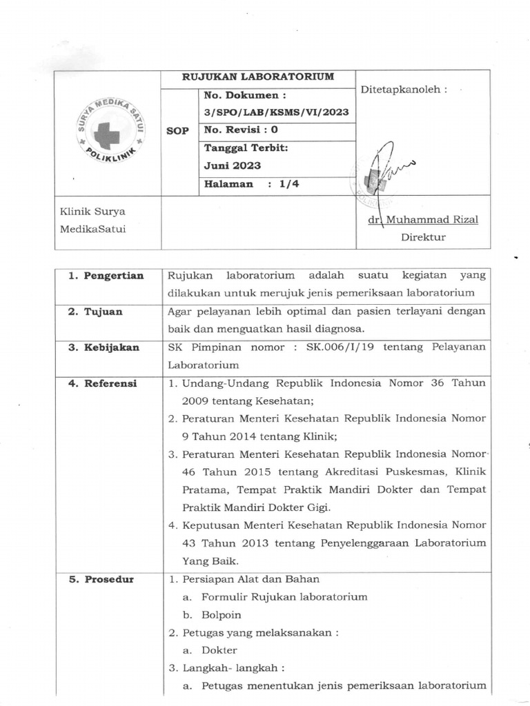 3.13.6 SOP Rujukan Laboratorium | PDF