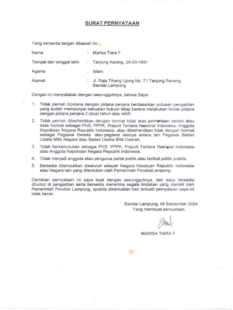 SURAT PERNYATAAN CACA | PDF