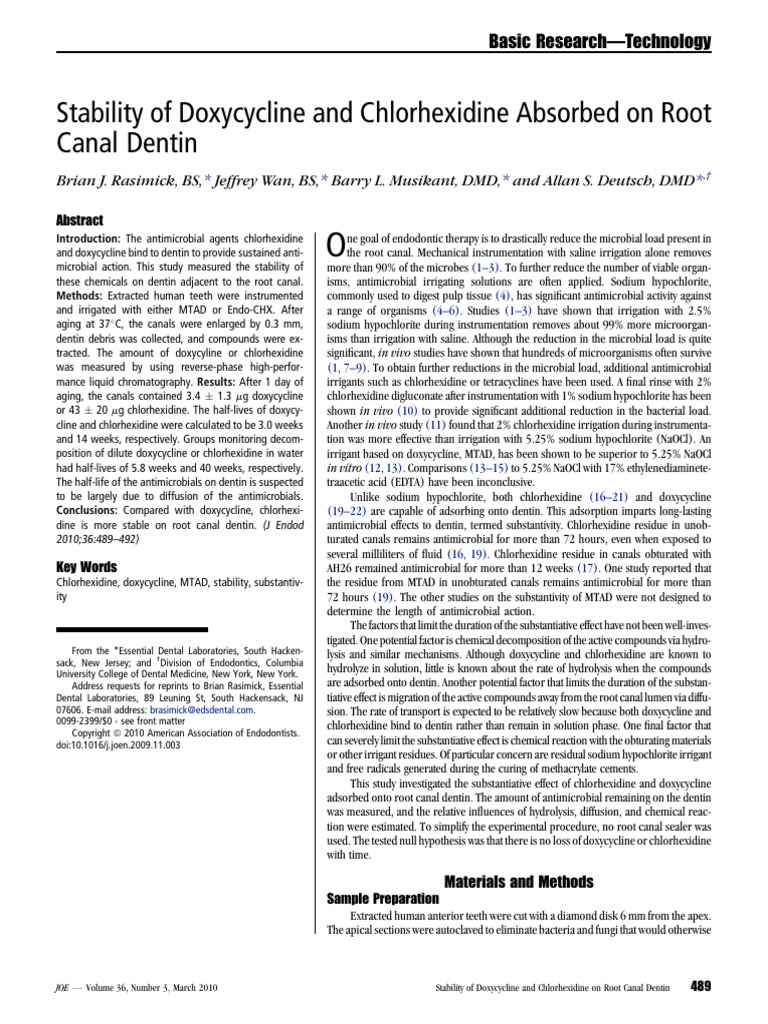 Stability of Doxycycline and Chlorhexidine Absorbed On Root Canal ...