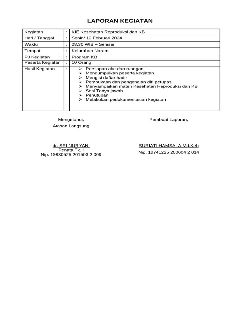 Contoh Laporan Pelayanan KIE Kesehatan Pada Kelompok Atau Masyarakat ...