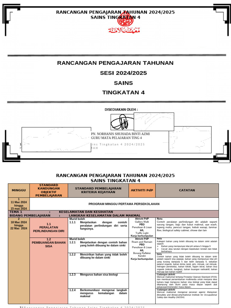 RPT T4 Sains 2024 - 2025 | PDF