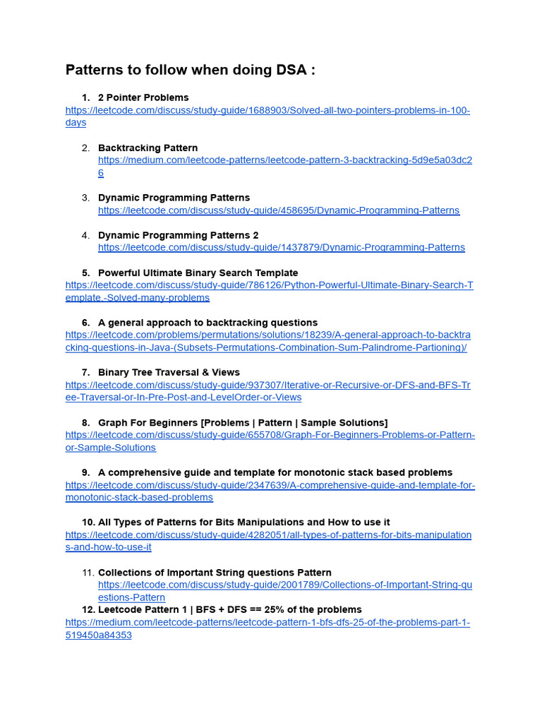 Dsa Patterns Sheet - Arsh | PDF