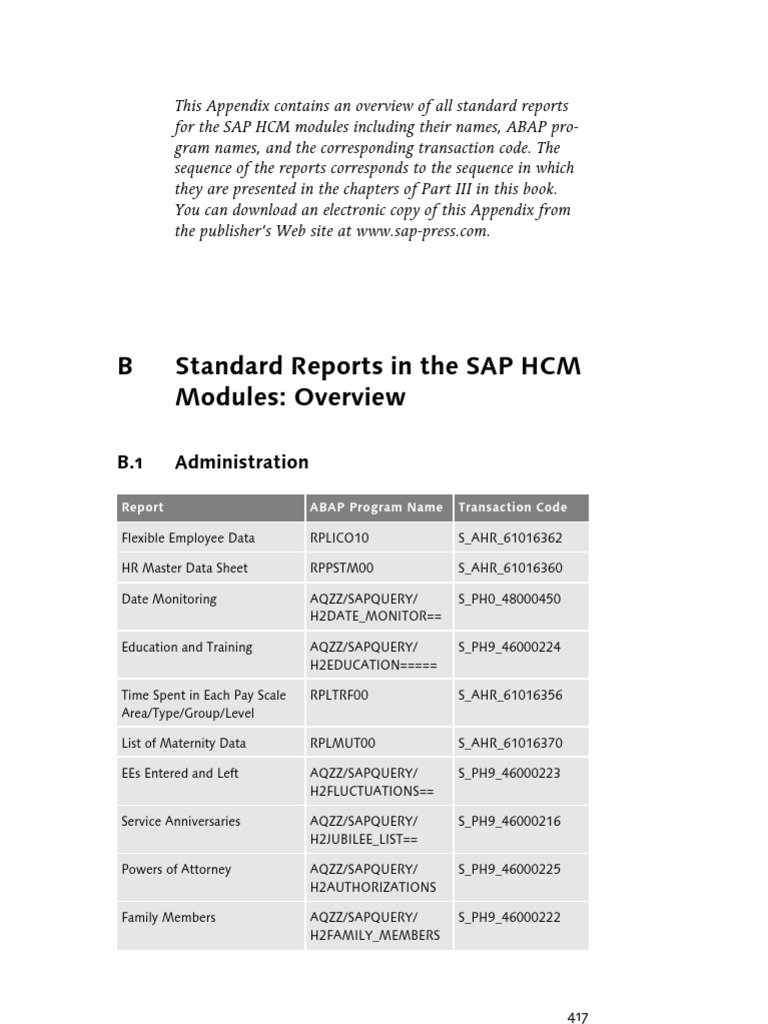 SAP HCM Standard Reports Overview | PDF