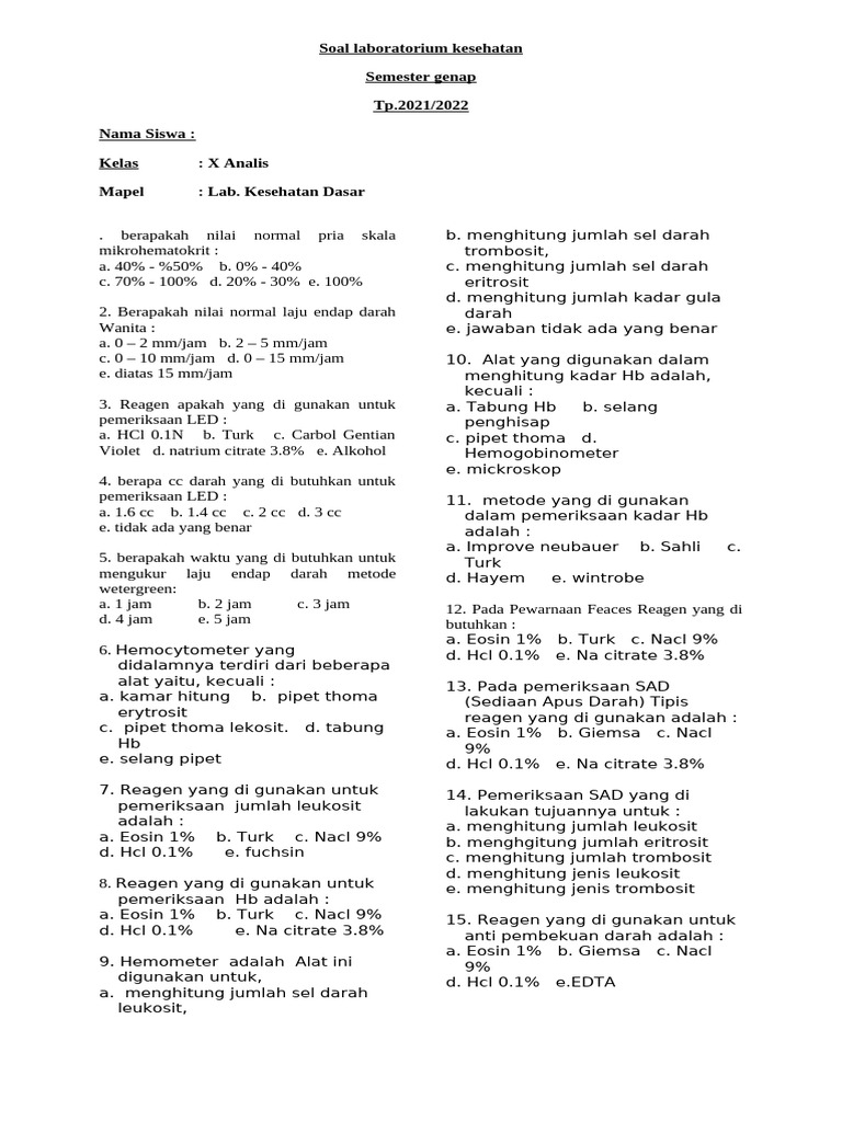 Soal Labkes 2022 Genap | PDF