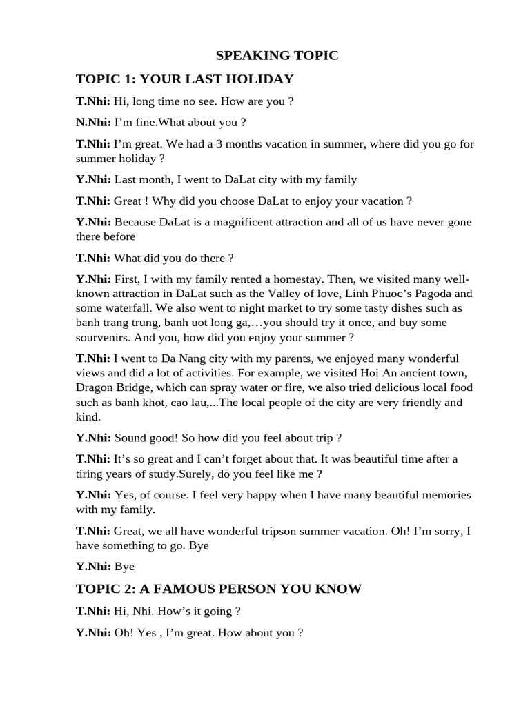 Speaking Topic B1.2 | PDF